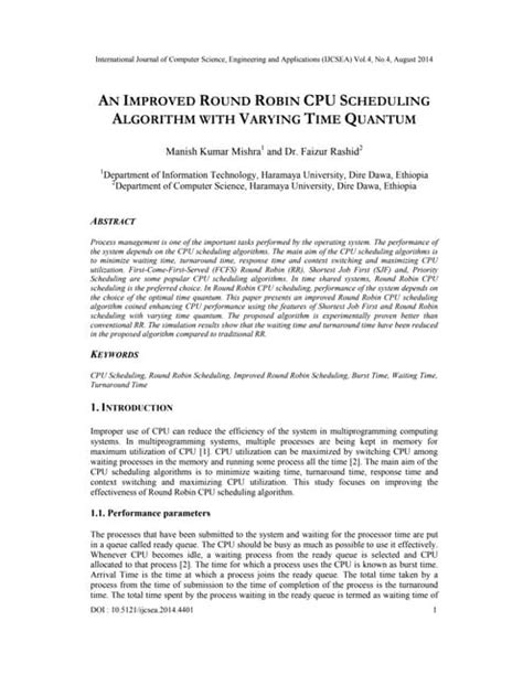 An Improved Round Robin Cpu Scheduling Algorithm With Varying Time Quantum Pdf