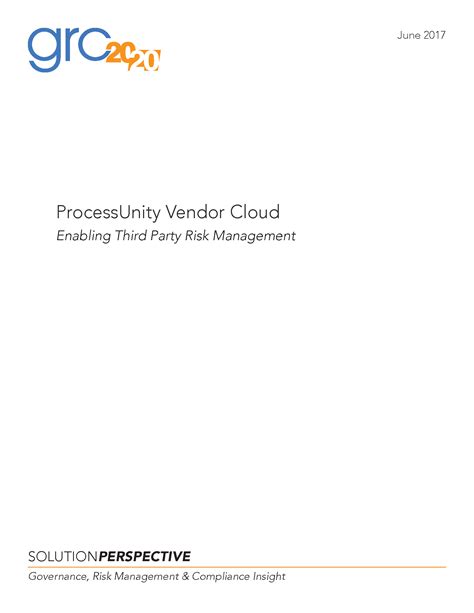 Processunity Vendor Cloud Grc 2020 Research Llc