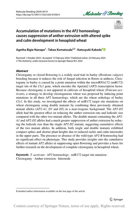 Accumulation Of Mutations In The Ap2 Homoeologs Causes Suppression Of