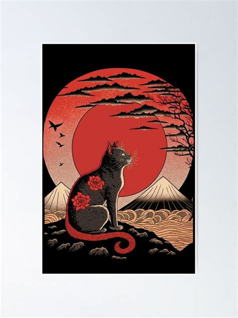 Ukiyo E Cat Poster For Sale By Thesamuraicat Redbubble
