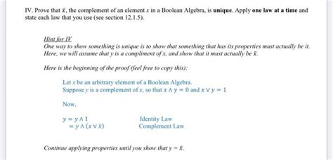 Solved IV Prove that xˉ the complement of an element x in Chegg
