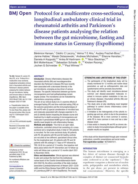 Pdf Protocol For A Multicentre Cross Sectional Longitudinal Ambulatory Clinical Trial In