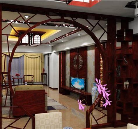 中式客厅餐厅隔断拱门 大山谷图库
