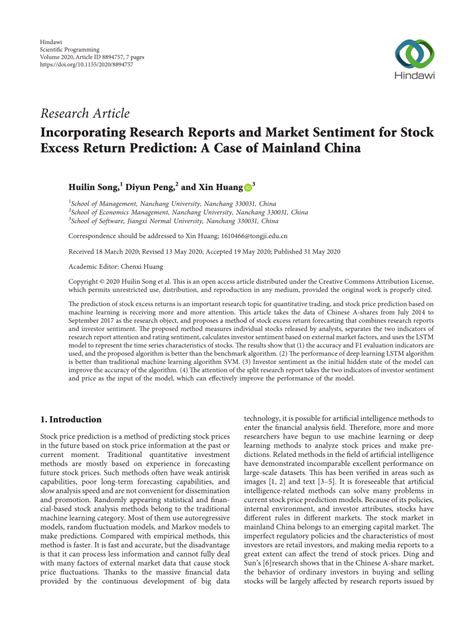 Pdf Incorporating Research Reports And Market Sentiment For Stock Excess Return Prediction A