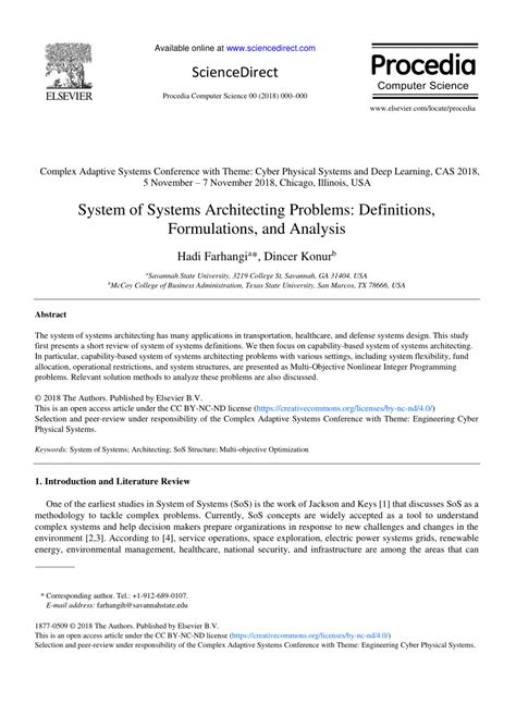Pdf System Of Systems Architecting Problems Definitions Formulations And Analysis