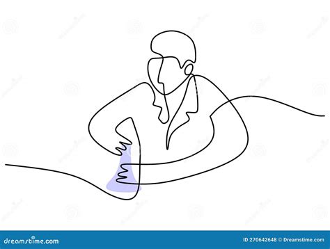 Hand Drawing One Single Continuous Line Of Scientist Do Experiment