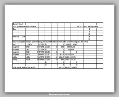 Sample Depreciation Schedule Sample Schedule Sample Depreciation Schedule Sample Schedule
