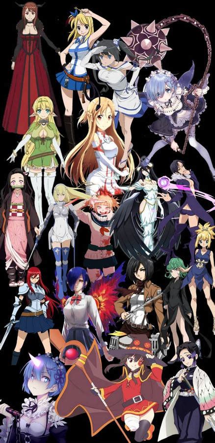 Anime Waifu Characters Collage Black Aesthetic Wallpaper Wallpapersok