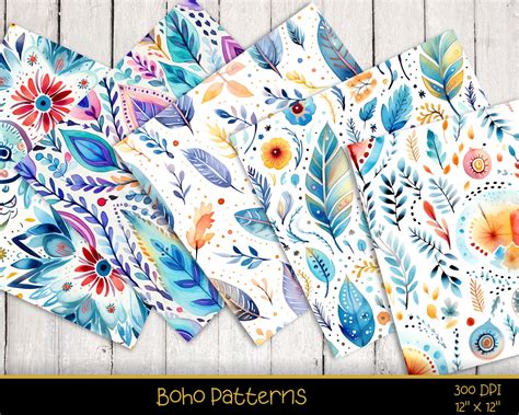 Watercolor Boho Seamless Patterns Boho Digital Paper Scrapbooking