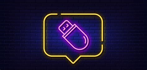 Usb 스틱 라인 아이콘입니다 컴퓨터 메모리 구성 요소 기호입니다 데이터 스토리지 네온 불빛 말풍선 벡터 0명에 대한 스톡 벡터 아트 및 기타 이미지 Istock