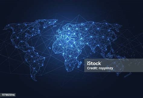 글로벌 네트워크 연결 글로벌 비즈니스의 세계지도 지점 및 라인 구성 개념 벡터 일러스트레이션 3차원 형태에 대한 스톡 벡터 아트 및 기타 이미지 Istock