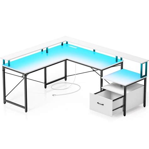 Rolanstar Computer Desk With File Drawer 68 L Shaped Desk With Power
