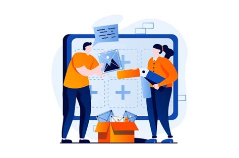 ui ux design concept man and woman create elements for user interface