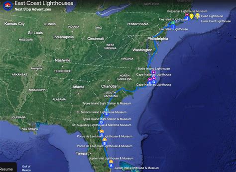 Map Of East Coast Lighthouses
