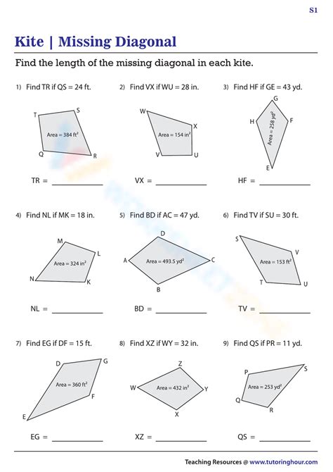 Find Missing Diagonal Of A Kite Worksheet