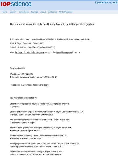 Pdf The Numerical Simulation Of Taylor Couette Flow With Radial Temperature Gradient