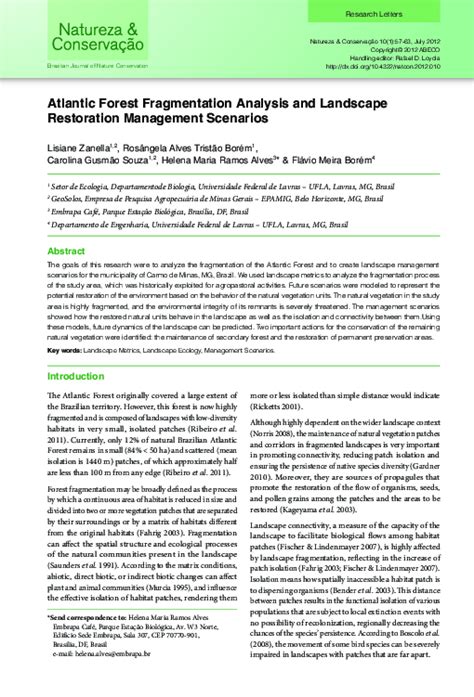 Pdf Atlantic Forest Fragmentation Analysis And Landscape Restoration Management Scenarios
