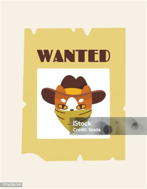 원하는 산적 고양이의 벡터 이미지입니다 서부 개척 시대를 테마로 한 아이들의 다채로운 일러스트레이션 카우보이 고양이 포스터 및 인쇄 카우보이에 대한 스톡 벡터 아트 및 기타