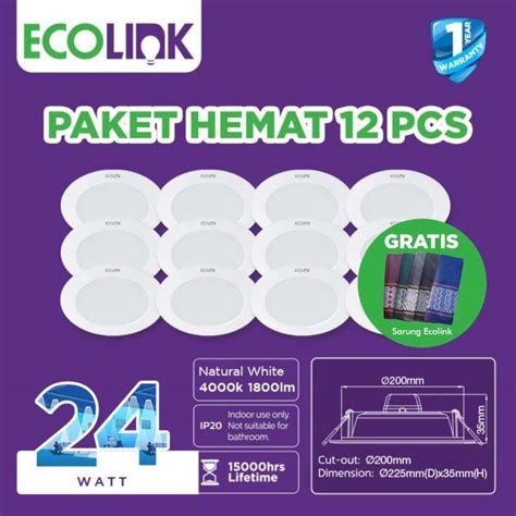 Promo Ecolink Lampu Plafon Bulat Downlight Led 24w Putih Natural Paket