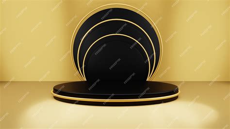 Абстрактный 3d подиум с подсветкой золотого цвета на желтом фоне сцена ...