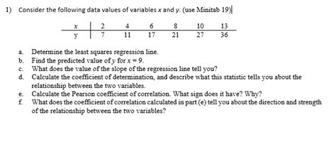 1 Consider The Following Data Values Of Variables X