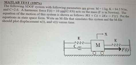 solved matlab test 100 the following sdof system with