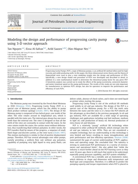 Modeling The Design And Performance Of Progressing Cavity Pump Using 3