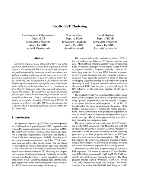 Pdf Parallel Est Clustering