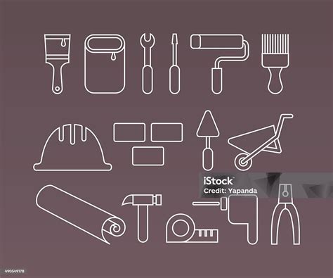 공사장 아이콘 작업 도구 및 장비 여윔 꺾은선형 벡터 일러스트 2015년에 대한 스톡 벡터 아트 및 기타 이미지 2015년 개념 개념과 주제 Istock