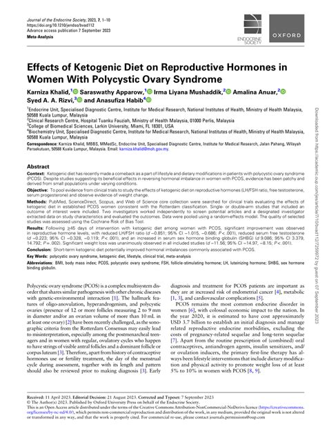 Pdf Effects Of Ketogenic Diet On Reproductive Hormones In Women With Polycystic Ovary Syndrome