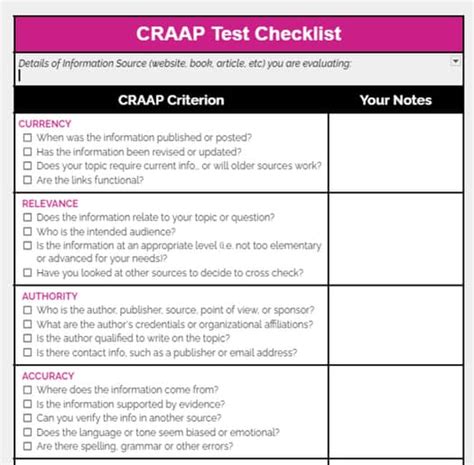 The Craap Test For Evaluating Sources Lesson And Craap Checklist