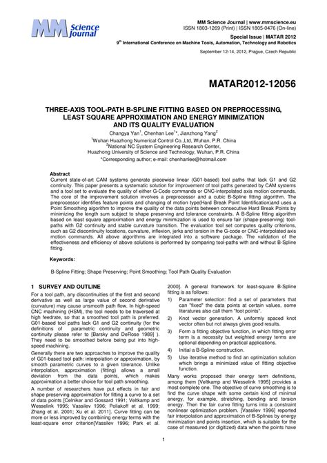 Pdf Three Axis Tool Path B Spline Fitting Based On Preprocessing