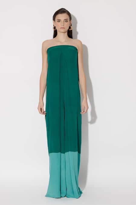 Buy Green Crepe Straight Carlos Overlapping Pannel Jumpsuit For Women By Twinkle Hanspal Online