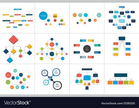 Fowcharts Schemes Diagrams Mega Set Simply Color Vector Image