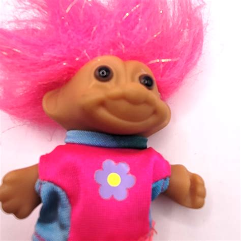 Vintage Trolls Russ Dolls Dark Pink Hair And Sparkle Highlights Happy
