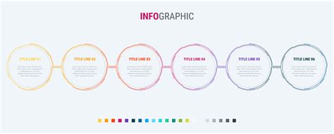 다채로운 다이어그램 인포 그래픽 템플릿 6 개의 옵션이있는 타임 라인 비즈니스를 위한 반올림된 워크플로 프로세스입니다 벡터