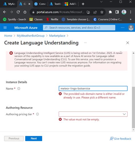 How To Create Language Understanding Resource To An Existing Resource Group Microsoft Qanda