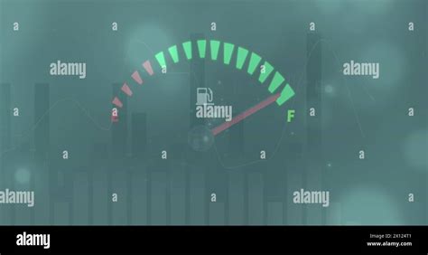 Image Of Speedometer And Statistical Data Processing Against Spots Of Light On Blue Background