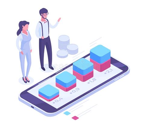 Isometric Chart Statistics Analysis People With Growth Diagram Business Development Chart