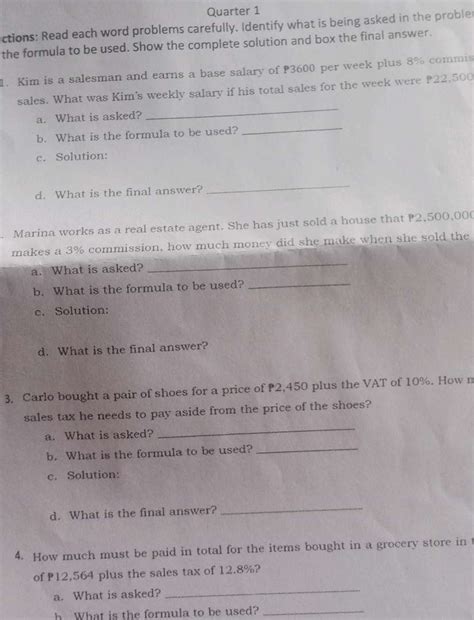 Quarter 1 Ictions Read Each Word Problems StudyX