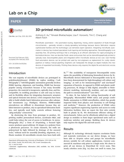 Pdf 3d Printed Microfluidic Automation