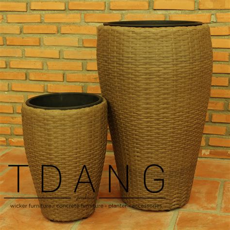 Vietnam 3 Piece Set Of Round Wicker Planter Set Tdw038