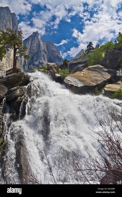 Falls Coming Out Of Hamilton Lake With Valhalla In Background Sequoia