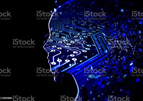 인공 지능 개념의 디지털 효과로 추상 적 프로필 클로즈업 가상현실에 대한 스톡 사진 및 기타 이미지 가상현실 개념 검은색