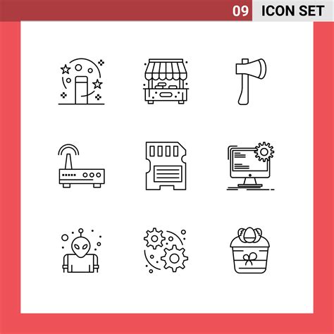 User Interface Pack Of 9 Basic Outlines Of Card Signal Ax Tool Wifi Construction Editable Vector