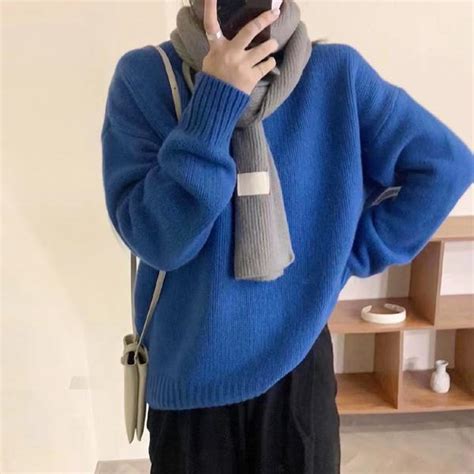 나인포시즌 핫티 여성 가을 겨울 라운드넥 루즈핏 코발트블루 베이비핑크 연핑크 핑크색 빨강색 와인색 크리스마스 연말 니트