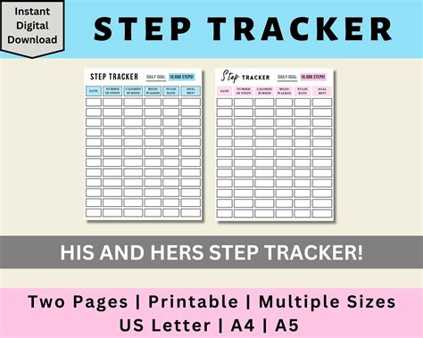 Step Tracker Printable Daily Step Log Printable Fitness Tracker