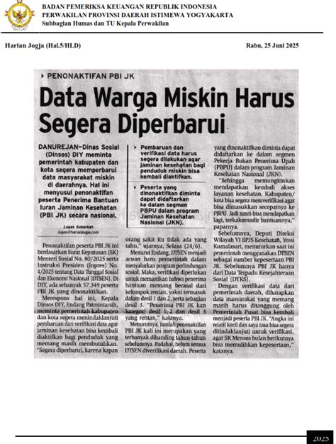 Penonaktifan Pbi Jk Data Warga Miskin Harus Segera Diperbarui Bpk