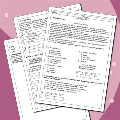 Английский язык Контрольная работа по теме Каникулы в различное время года Виды отдыха 6