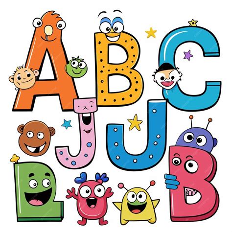 Letras Coloridas Del Alfabeto Con Caras Divertidas Y Estrellas Vector